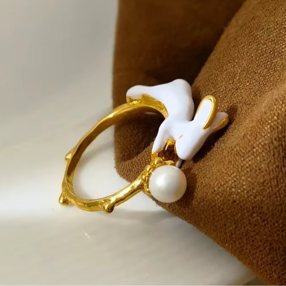 Jewelry | Gold Rabbit Ring With Pearl Accent | Poshmark